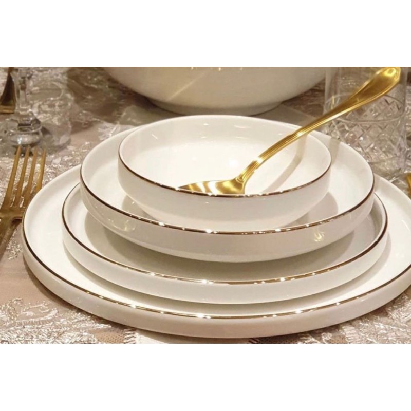 Service de table en porcelaine blanc avec bord doré – Assiettes ...