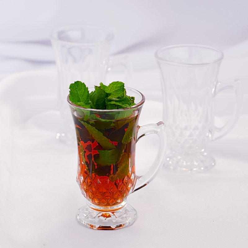 Lot de 6 verres à thé, set de verres transparents avec anse